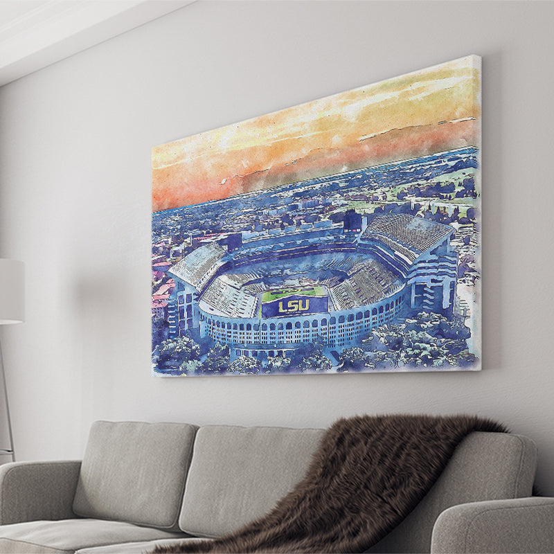 LSU Tigers Tiger Stadium Watercolor, Sport Art Prints Fan Gift, Canvas ...