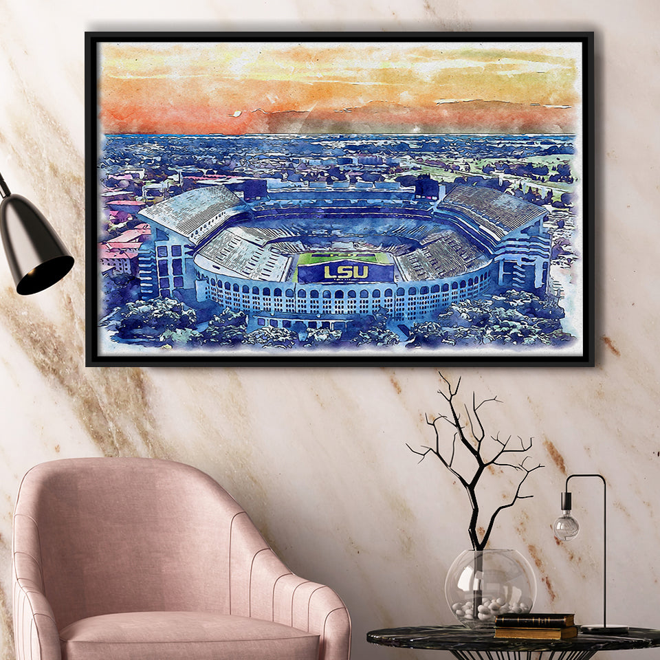 LSU Tigers Tiger Stadium Watercolor, Sport Art Prints Fan Gift, Framed ...