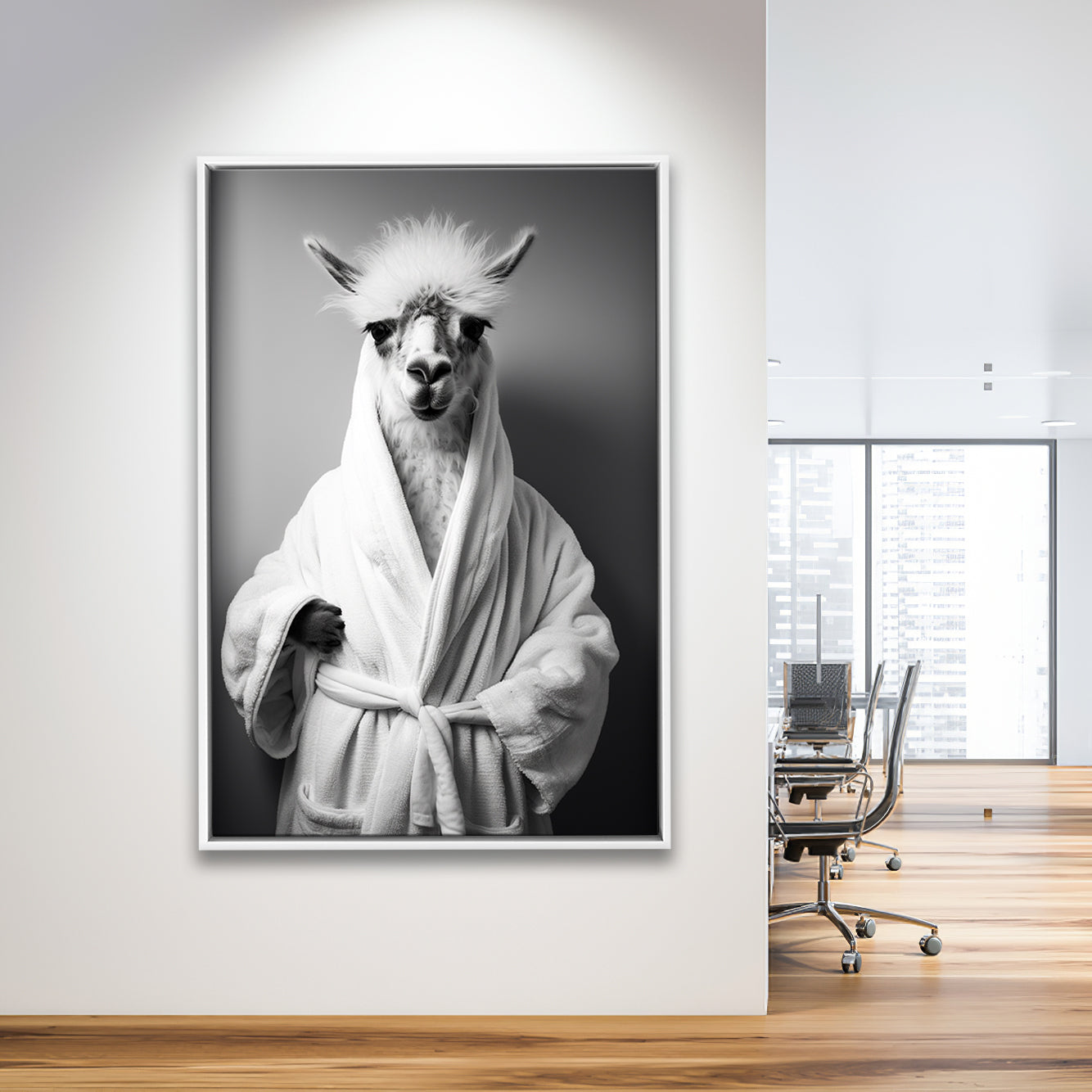 Lama Wearing Bathrobe In Bathroom Art Funny Llama V1,Framed Canvas Pri ...