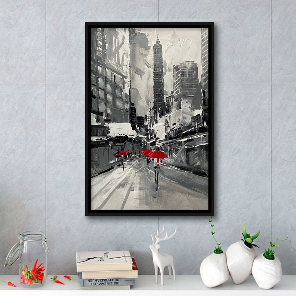 Large City Abstract Painting Art New York Painting Cityscape Framed Ca ...