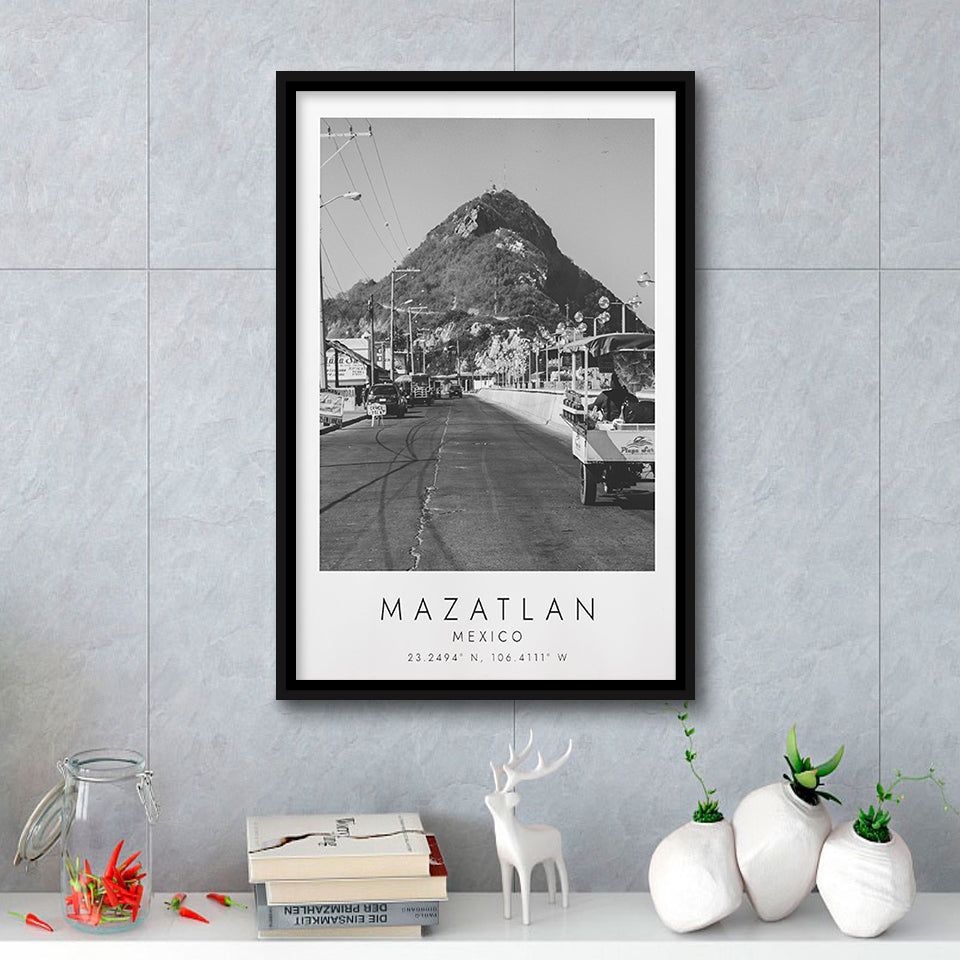Mazatlan Mexico Black And White Art Framed Canvas Prints Wall Art Home ...
