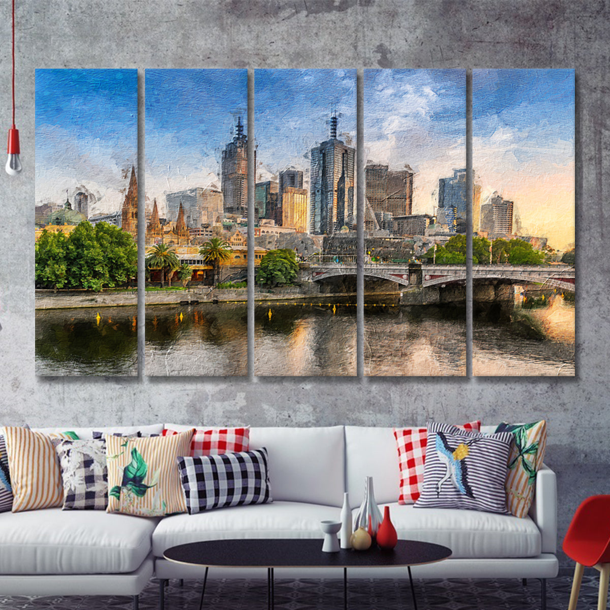 Melbourne Skyline 5 Piece B Canvas Prints Wall Art Decor - Painting Ca ...