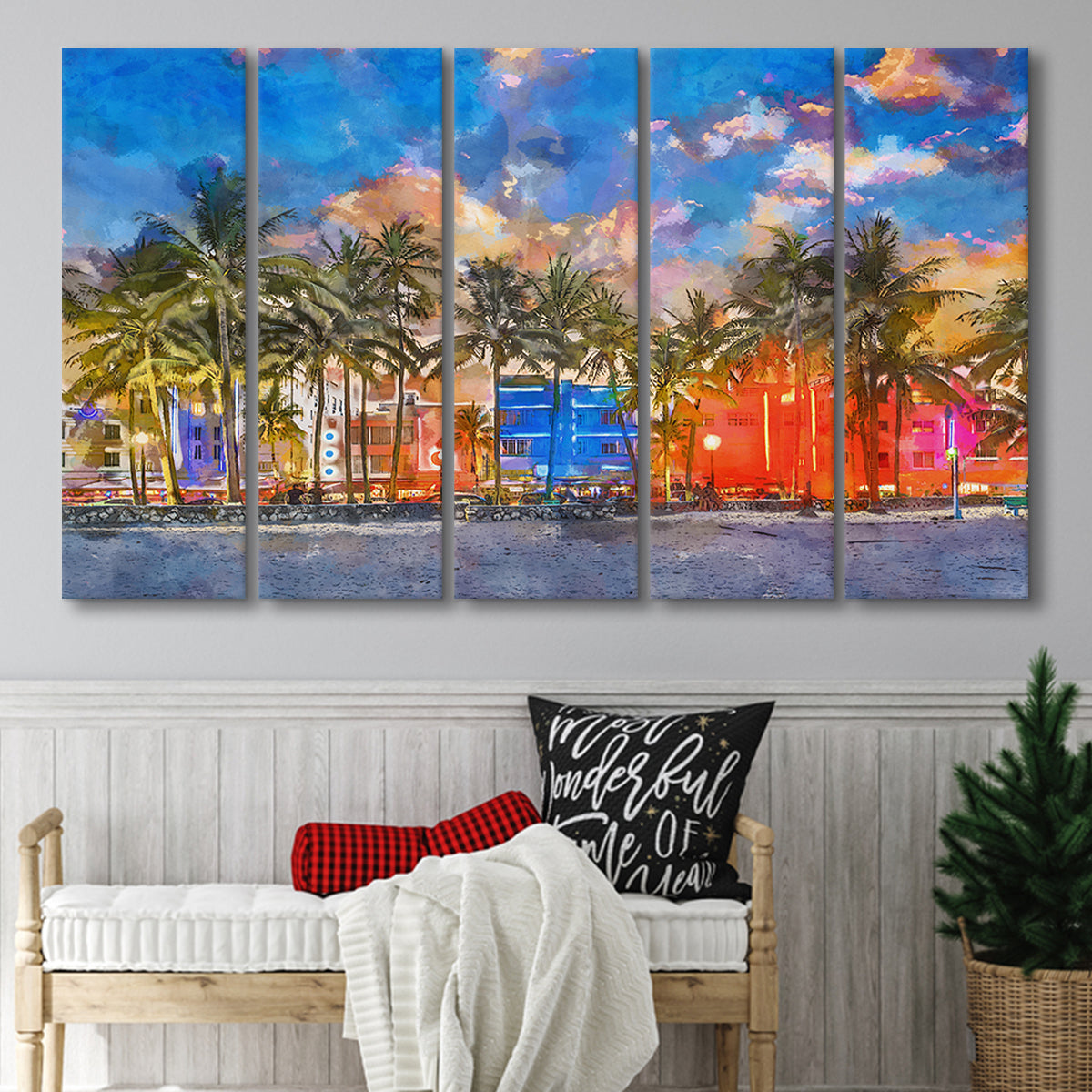 Miami Beach Florida Usa Cityscape On 5 Pieces Extra Large Canvas Print ...