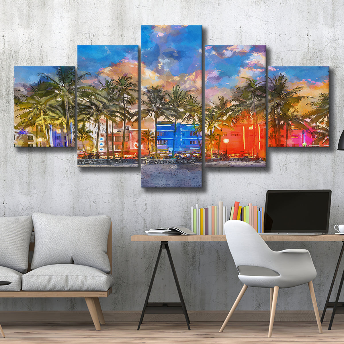 Miami Beach Florida Usa Cityscape On 5 Pieces Mixed Canvas Prints Wall ...