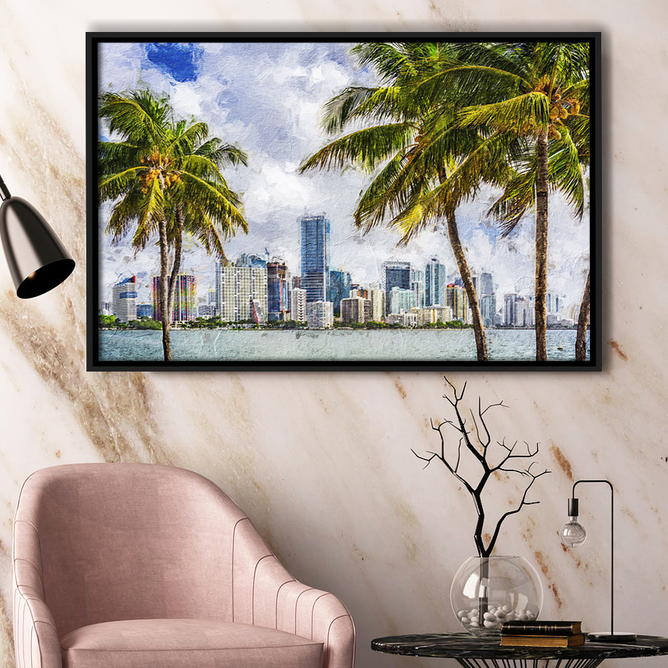 Miami Skyline Large Wall Art Miami Stylish Framed Canvas Prints Wall A ...
