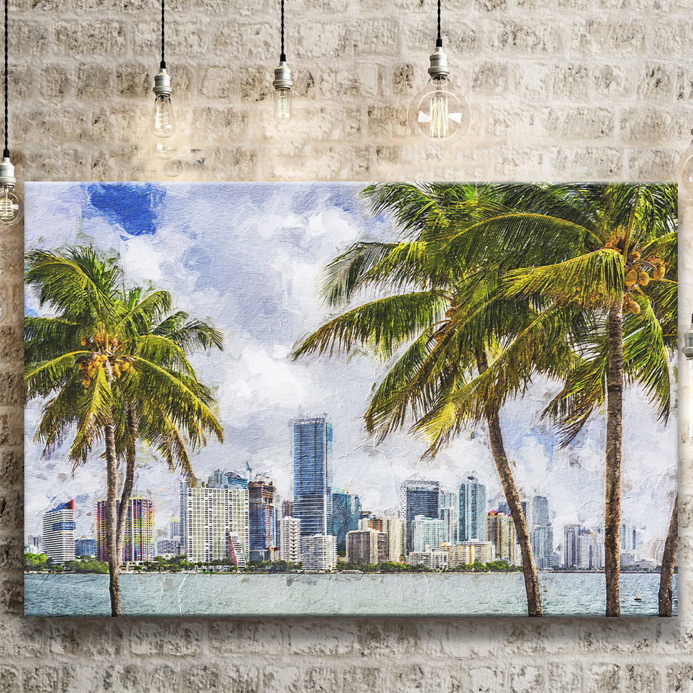 Miami Skyline Large Wall Art Miami Stylish Canvas Prints Wall Art Deco ...