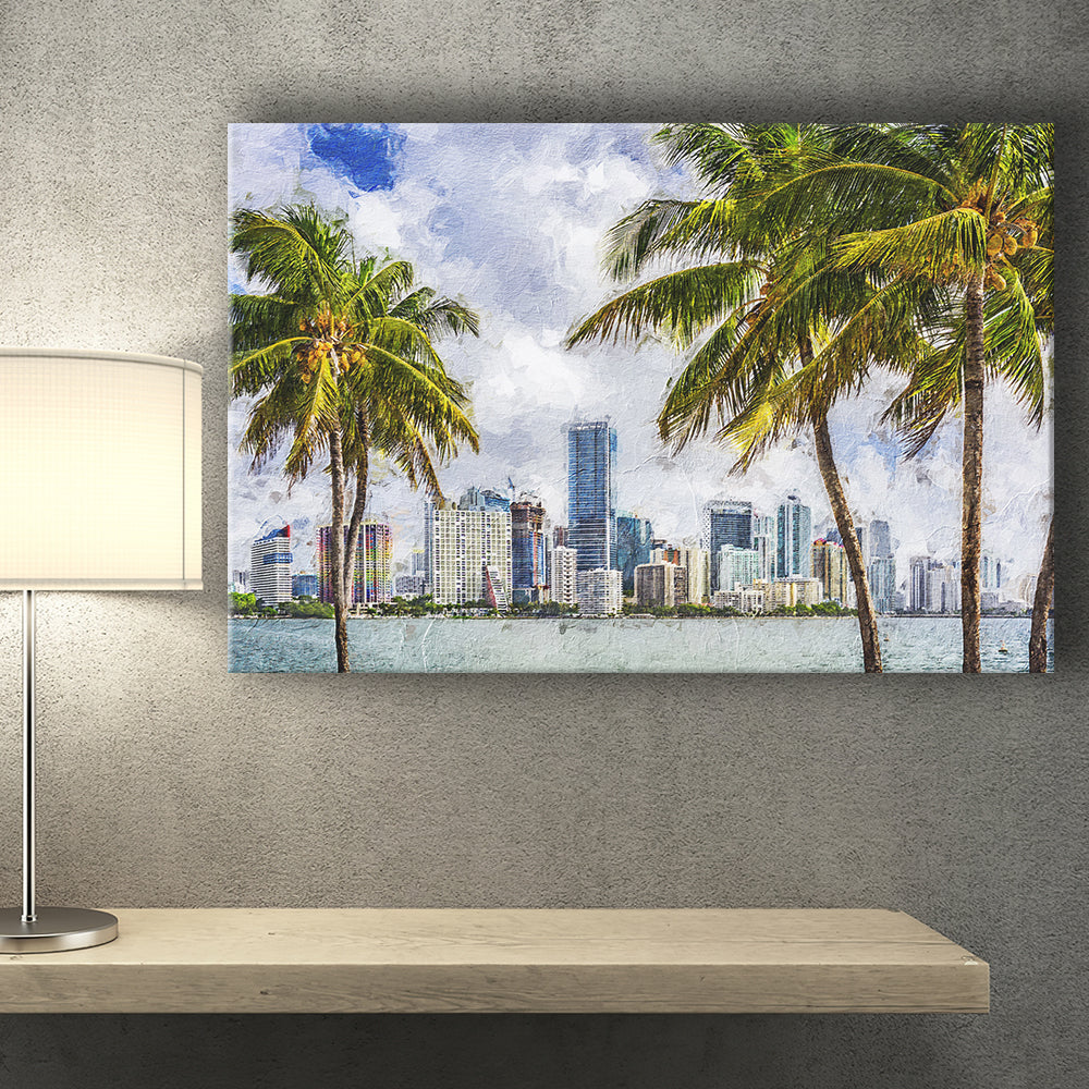 Miami Skyline Large Wall Art Miami Stylish Canvas Prints Wall Art Deco ...