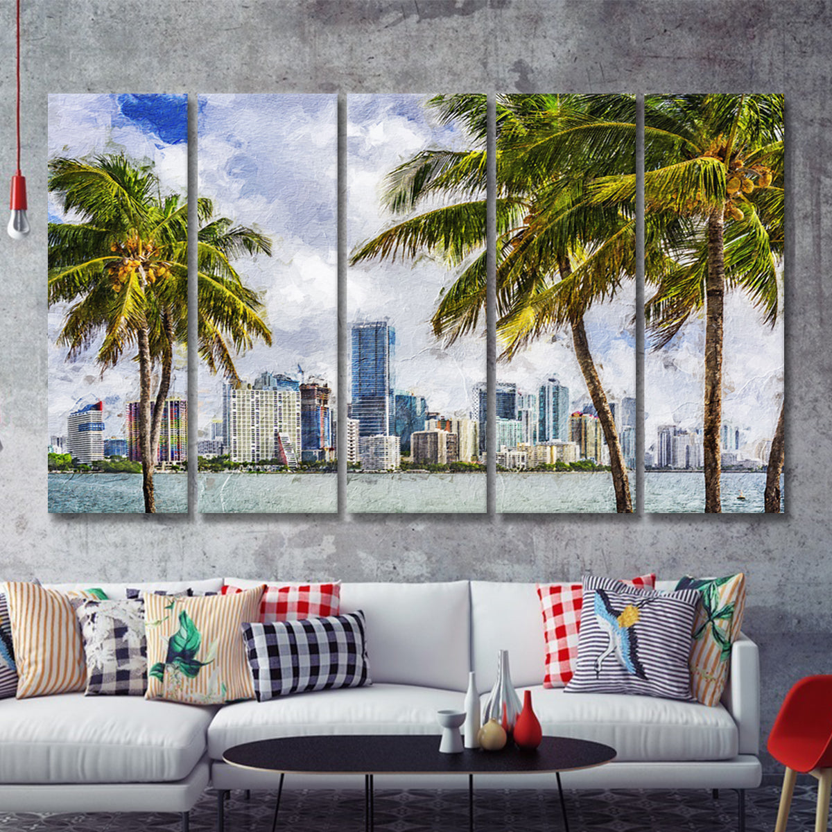Miami Skyline Large Wall Art Miami Stylish 5 Piece B Canvas Prints Wal ...