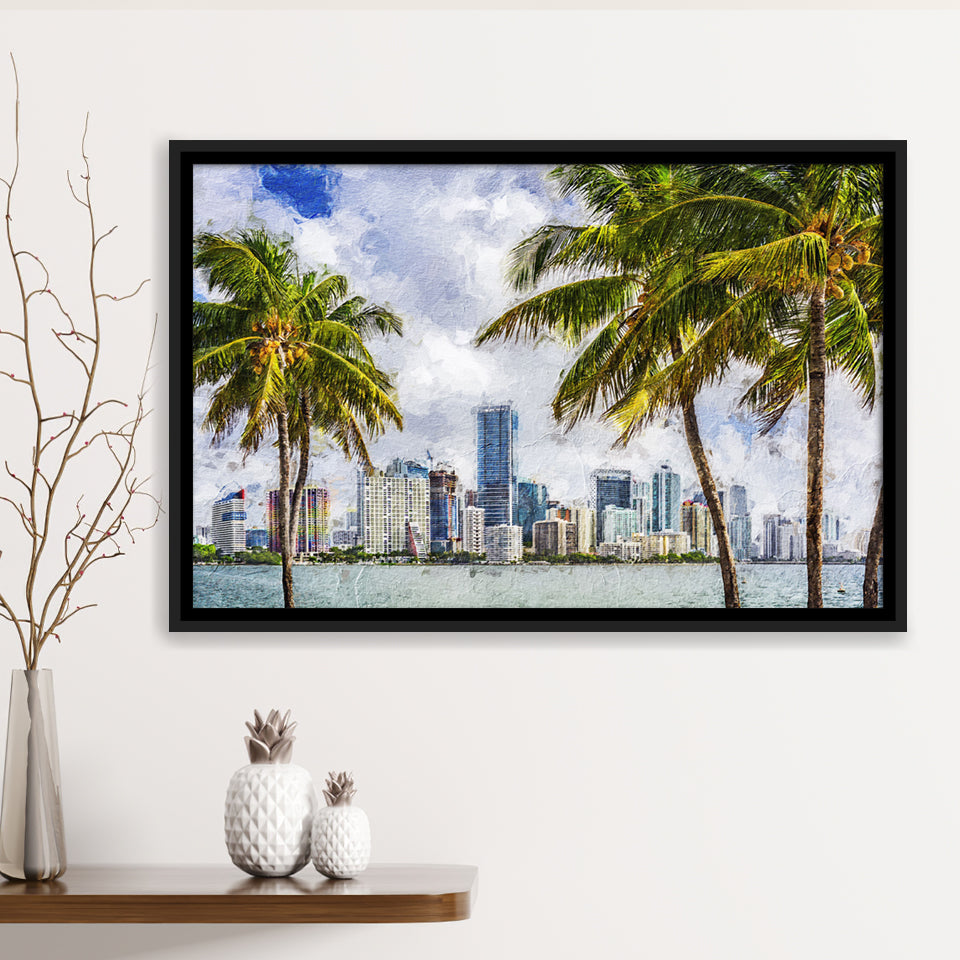 Miami Skyline Large Wall Art Miami Stylish Framed Canvas Prints Wall A ...