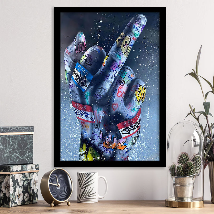 Middle Finger Gesture Graffiti Framed Art Prints Wall Decor - Painting ...