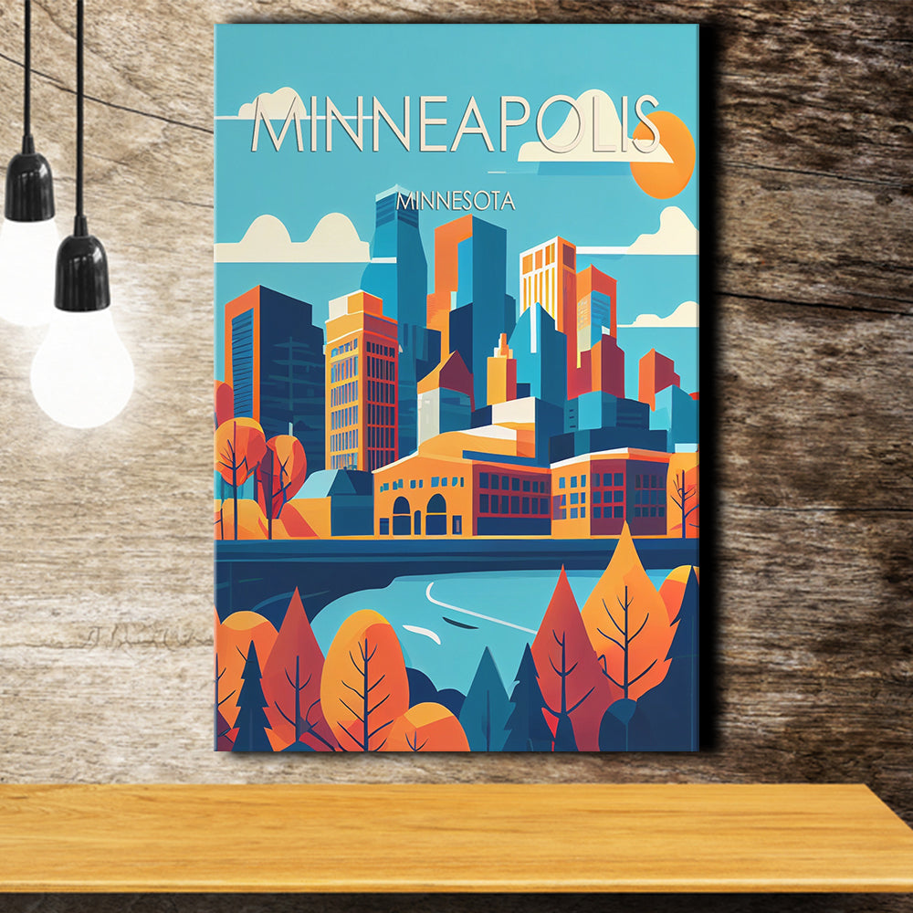 Minneapolis Retro Art Print ,City Art Print, Large Canvas, Canvas Prin ...