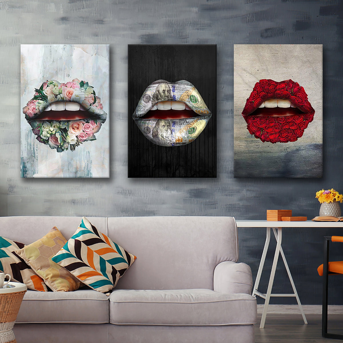 Modern Lips Canvas Prints 3 Pieces Wall Art Decor - Painting Canvas, M ...