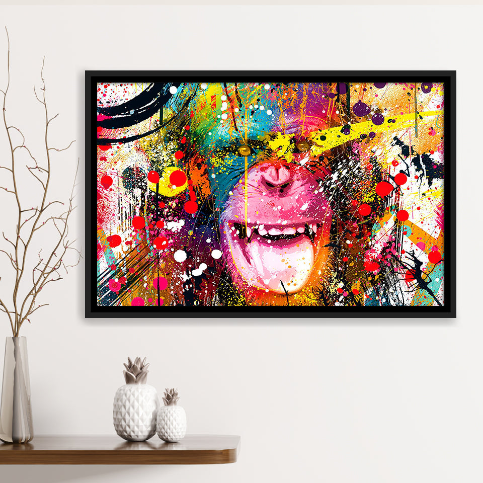 Monkey Colorfull Street Art Banksy Style Framed Canvas Prints Wall Art ...