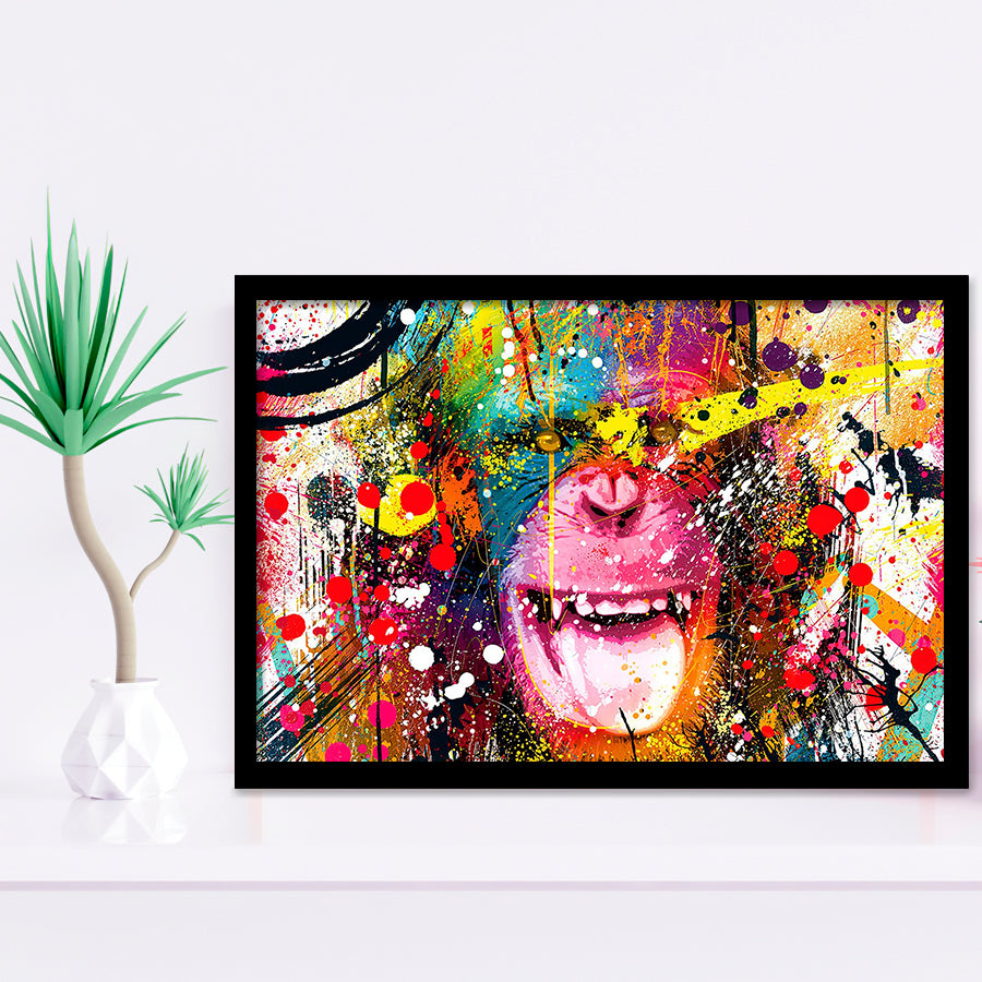 Monkey Colorfull Street Art Canvas Banksy Style Framed Art Prints Wall ...