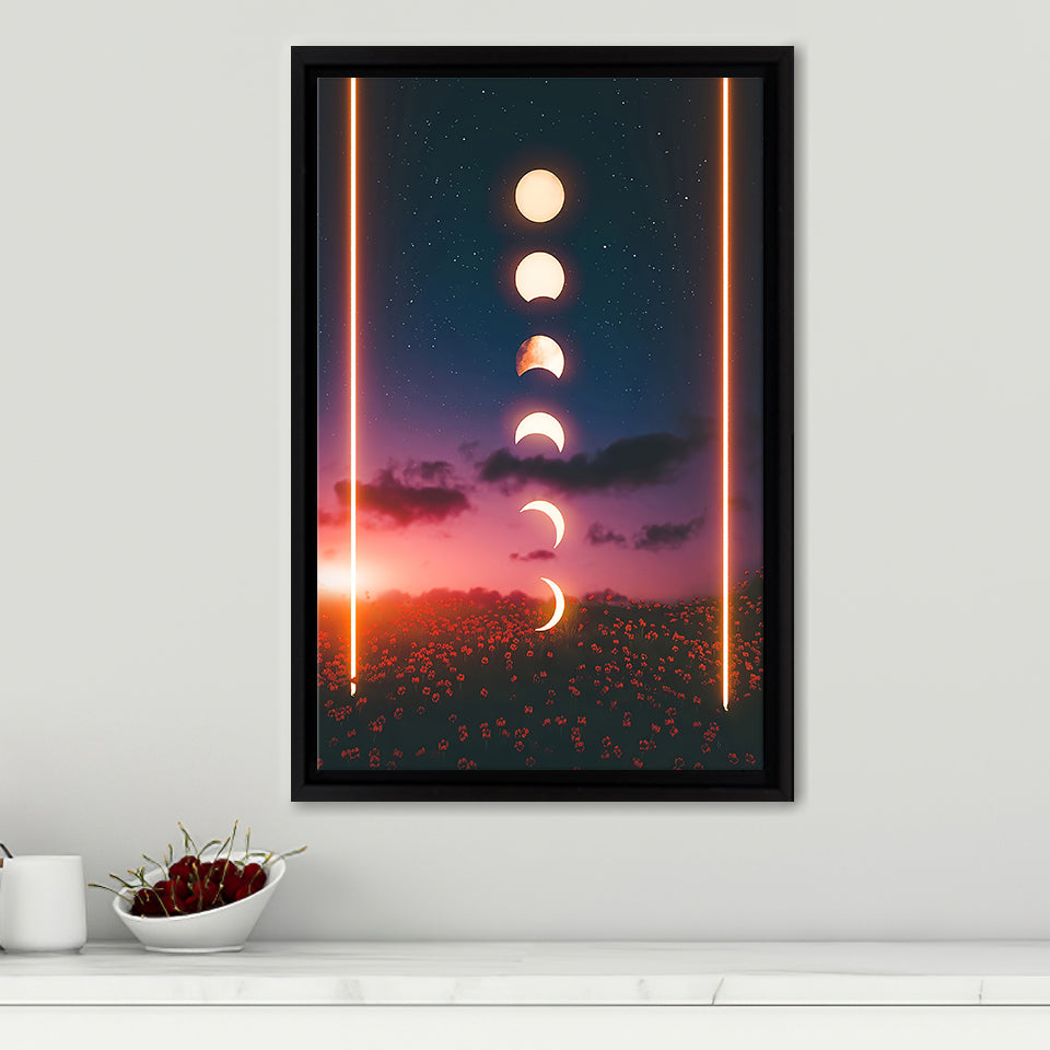 Moon Phases Flowers Surreal Wall Art Framed Canvas Prints Wall Art - P ...