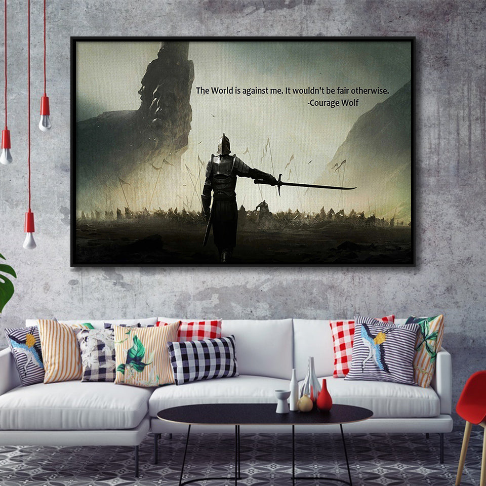 Motivational Art Canvas A Warrior Holding A Sword Motivational, Framed ...