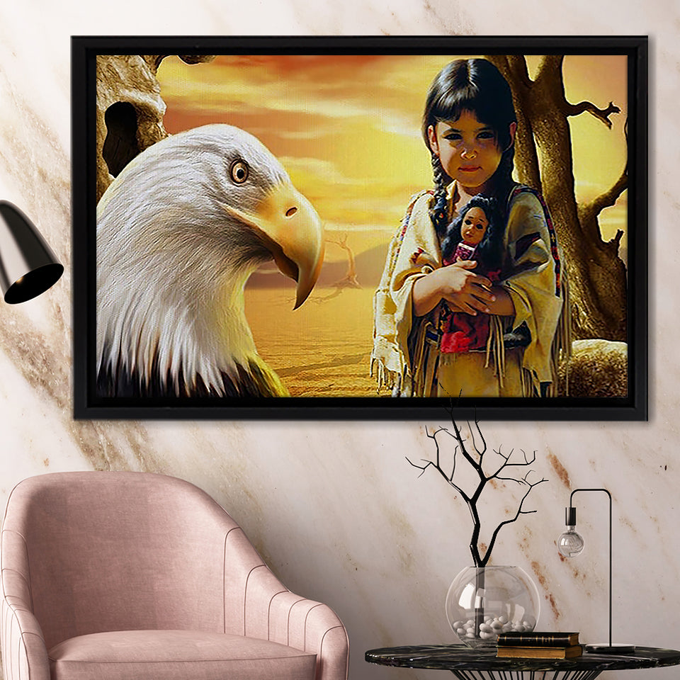 Native Indian Girl Eagle American Indian Framed Canvas Prints Wall Art