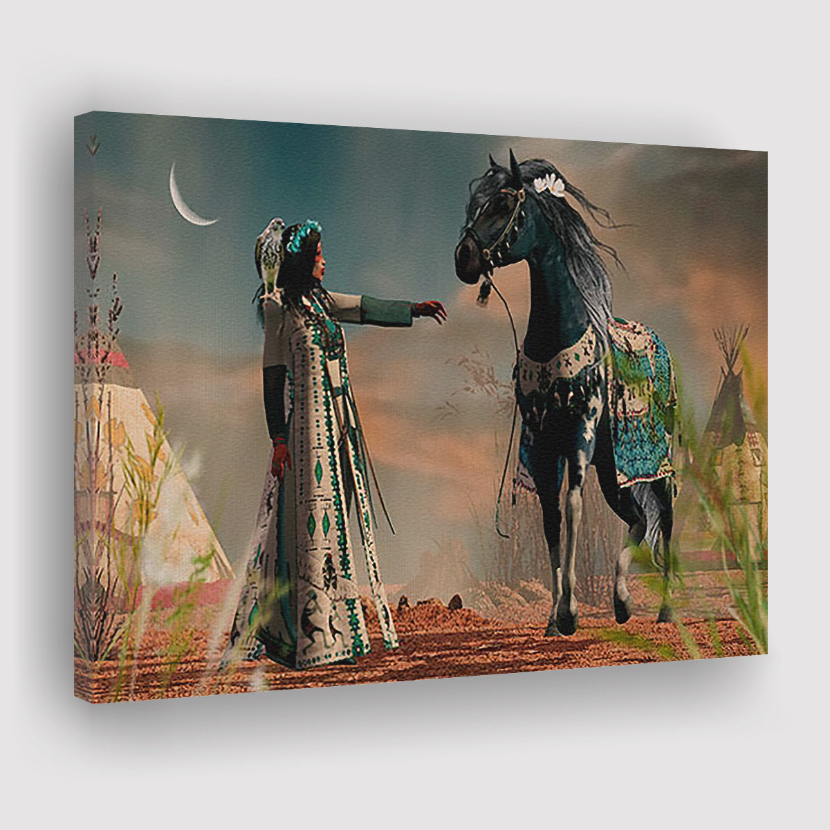Native Indian Queen Warrior Horse American Indian Art Canvas Prints Wa ...