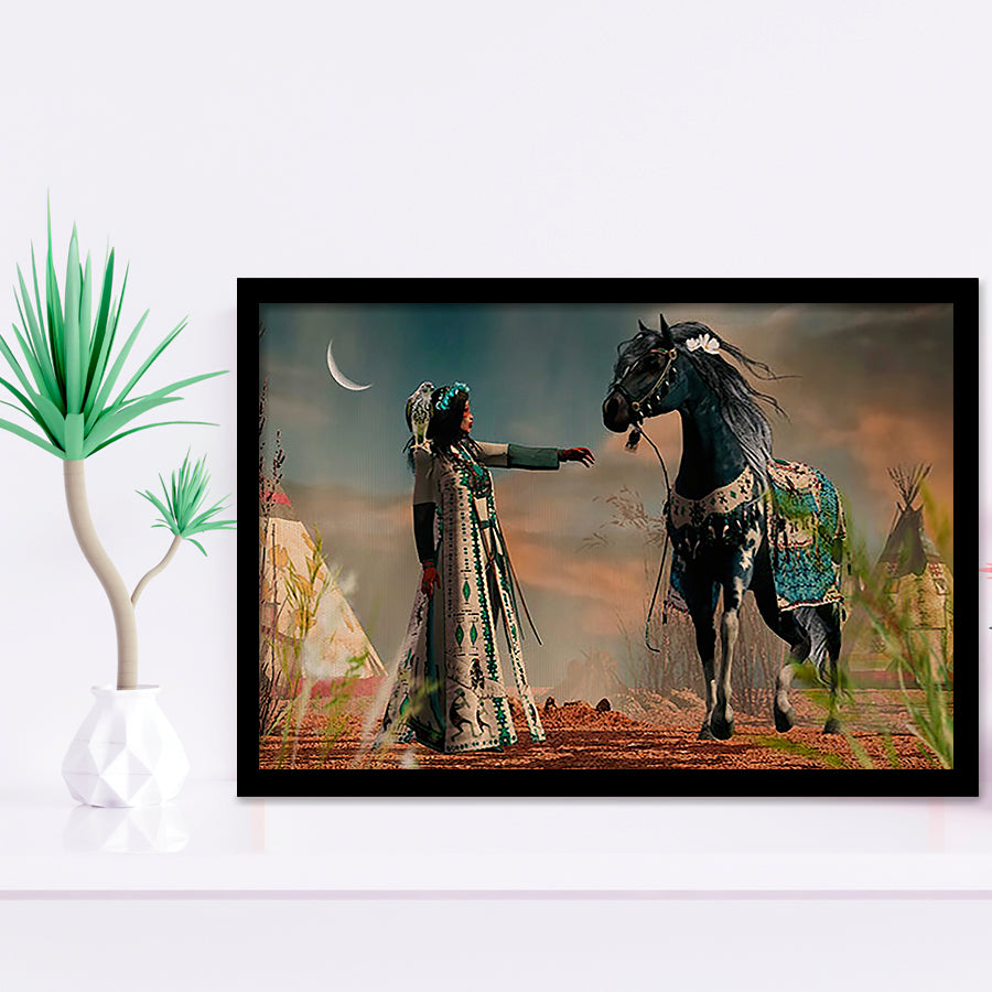 Native Indian Queen Warrior Horse American Indian Art Framed Art Print ...