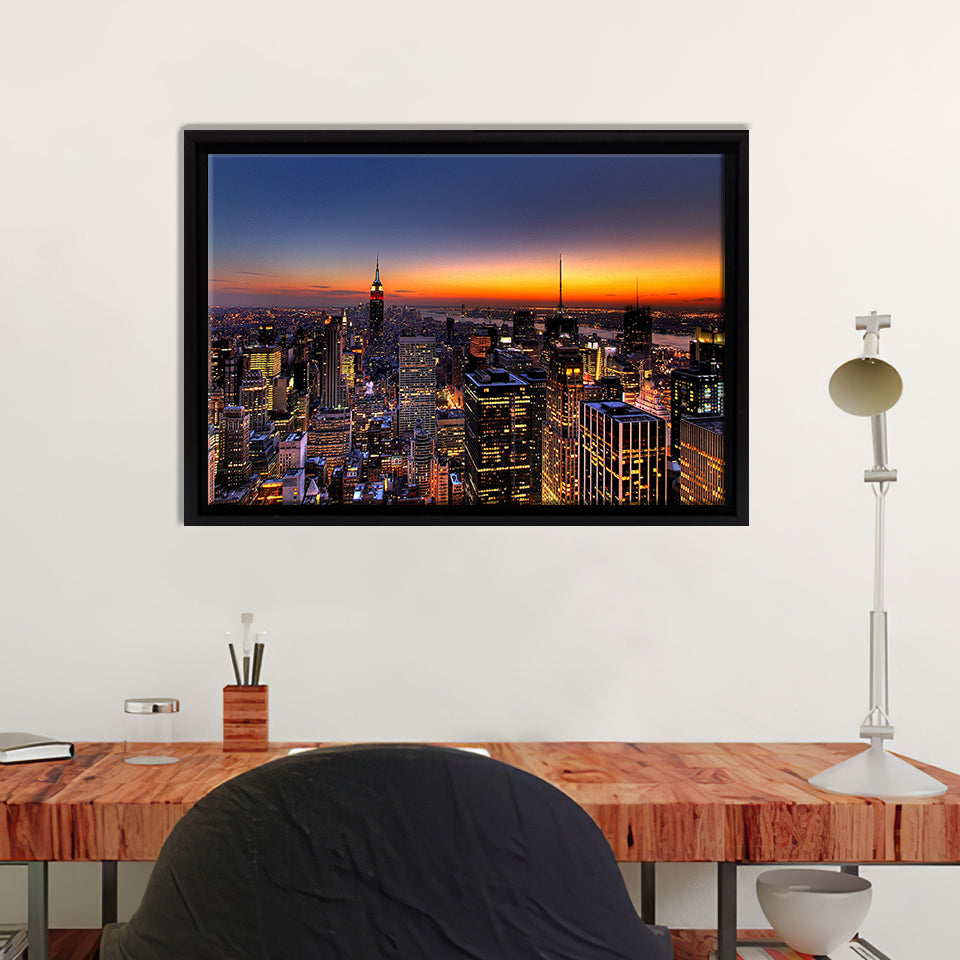 New York City Skyline Sunset Framed Canvas Wall Art - Framed Prints, P ...