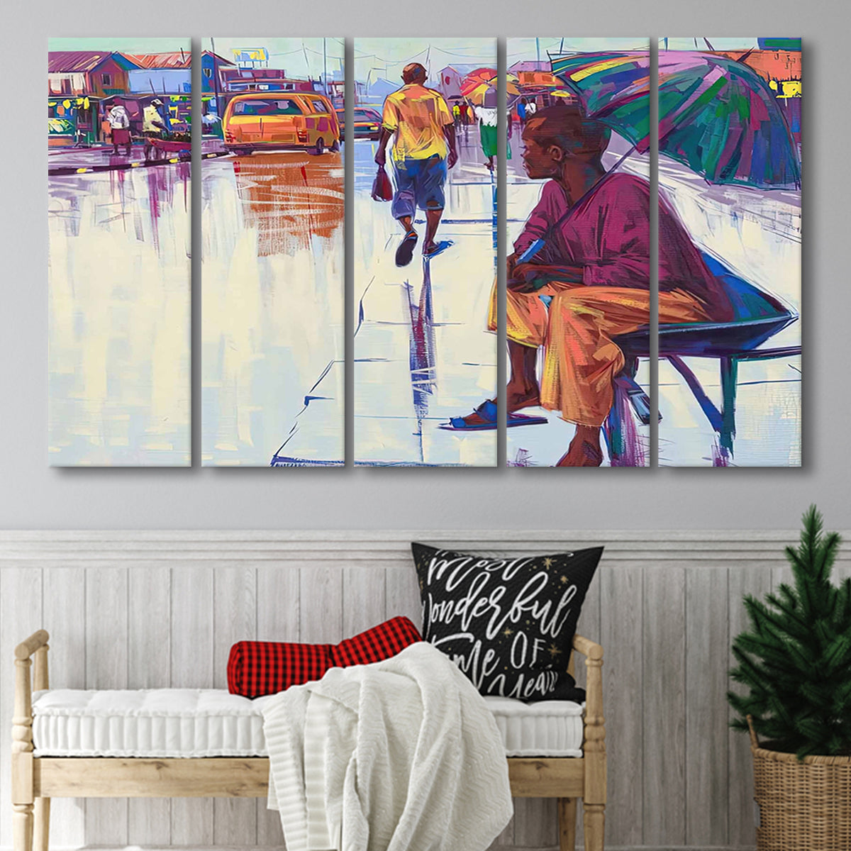 Nigerian Street Scenery, African Woman Larger Canvas Art, 5 Piece Canv ...