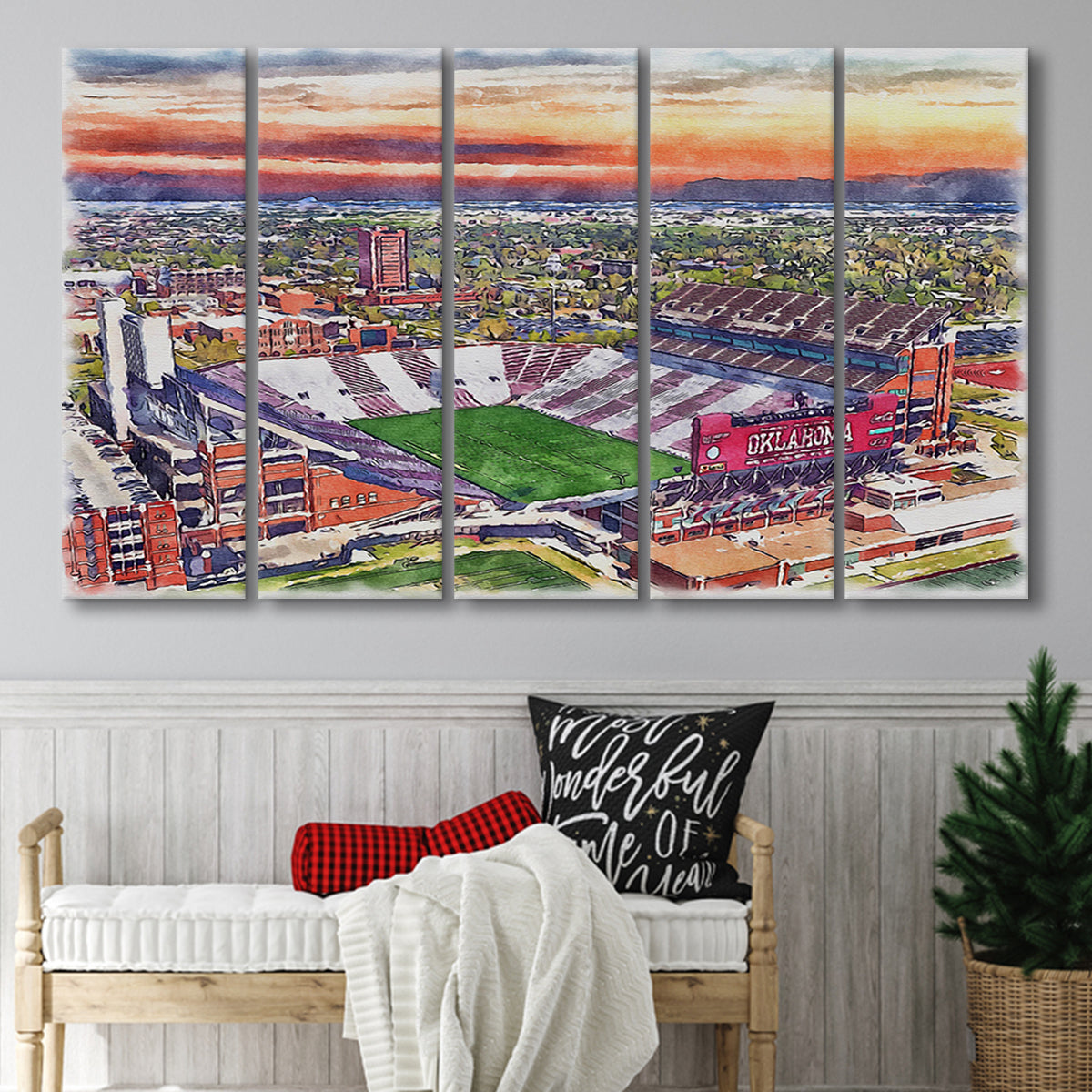 Oklahoma Memorial Stadium Oklahoma College Stadium Watercolor, 5 Piece ...