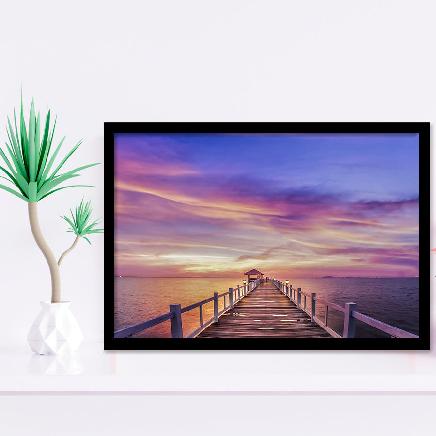 Purple Sunset Bridge Canvas Wall Art Design Framed Art Prints Wall Dec ...