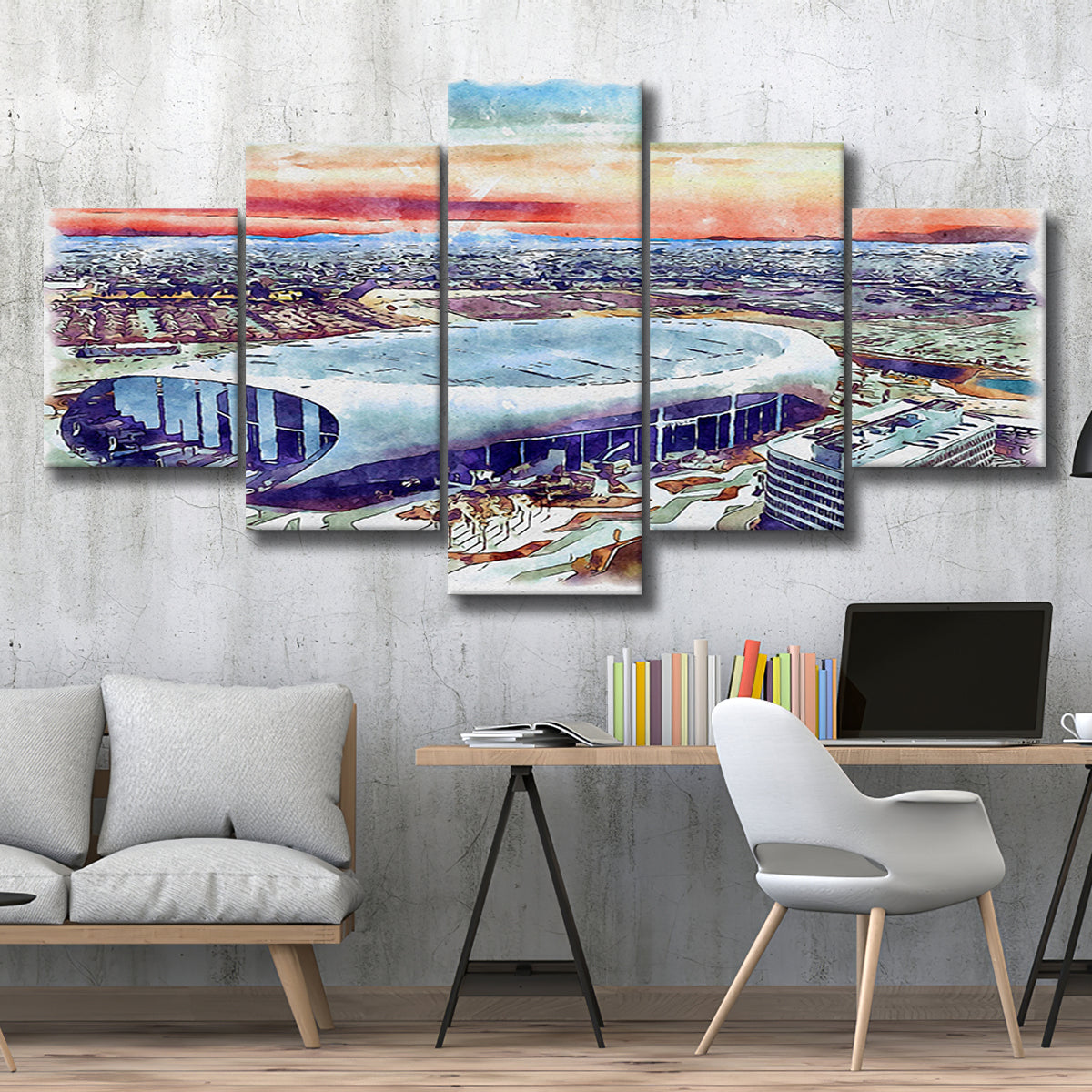 Rams Football Stadium SoFi Stadium Watercolor, 5 Pieces, Multi Panel C ...