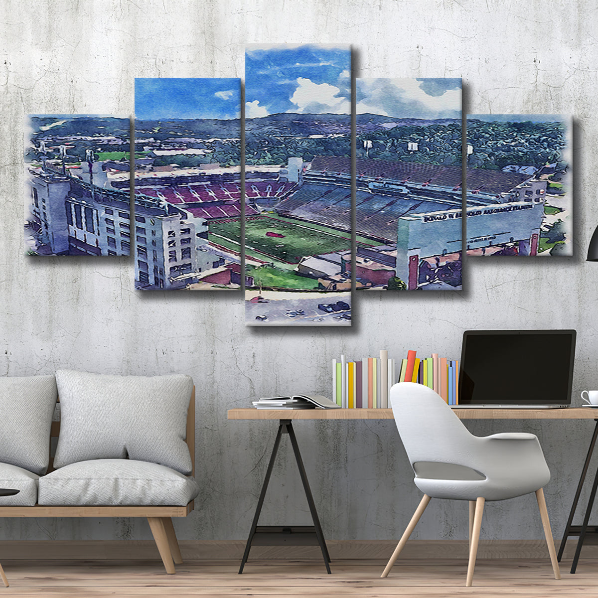 Razorback Stadium Arkansas Stadium Watercolor, 5 Pieces, Multi Panel C ...