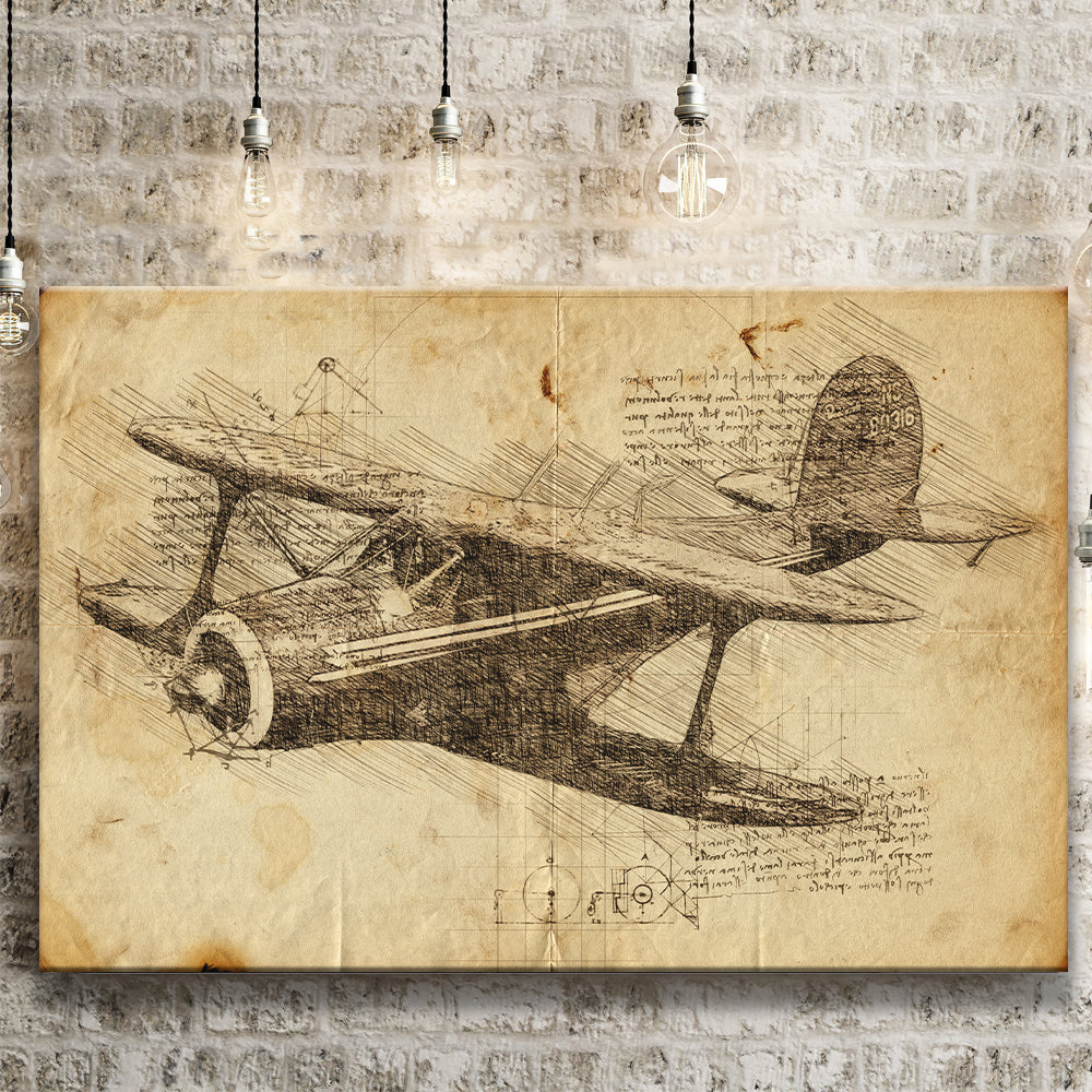 Red Staggerwing Vintage Aircraft Davinci Style Canvas Prints - Paintin ...