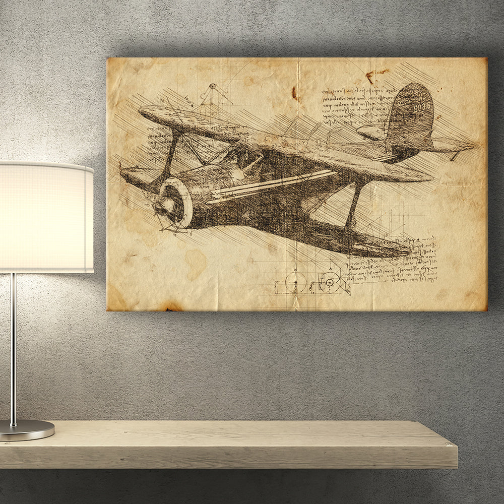 Red Staggerwing Vintage Aircraft Davinci Style Canvas Prints - Paintin ...