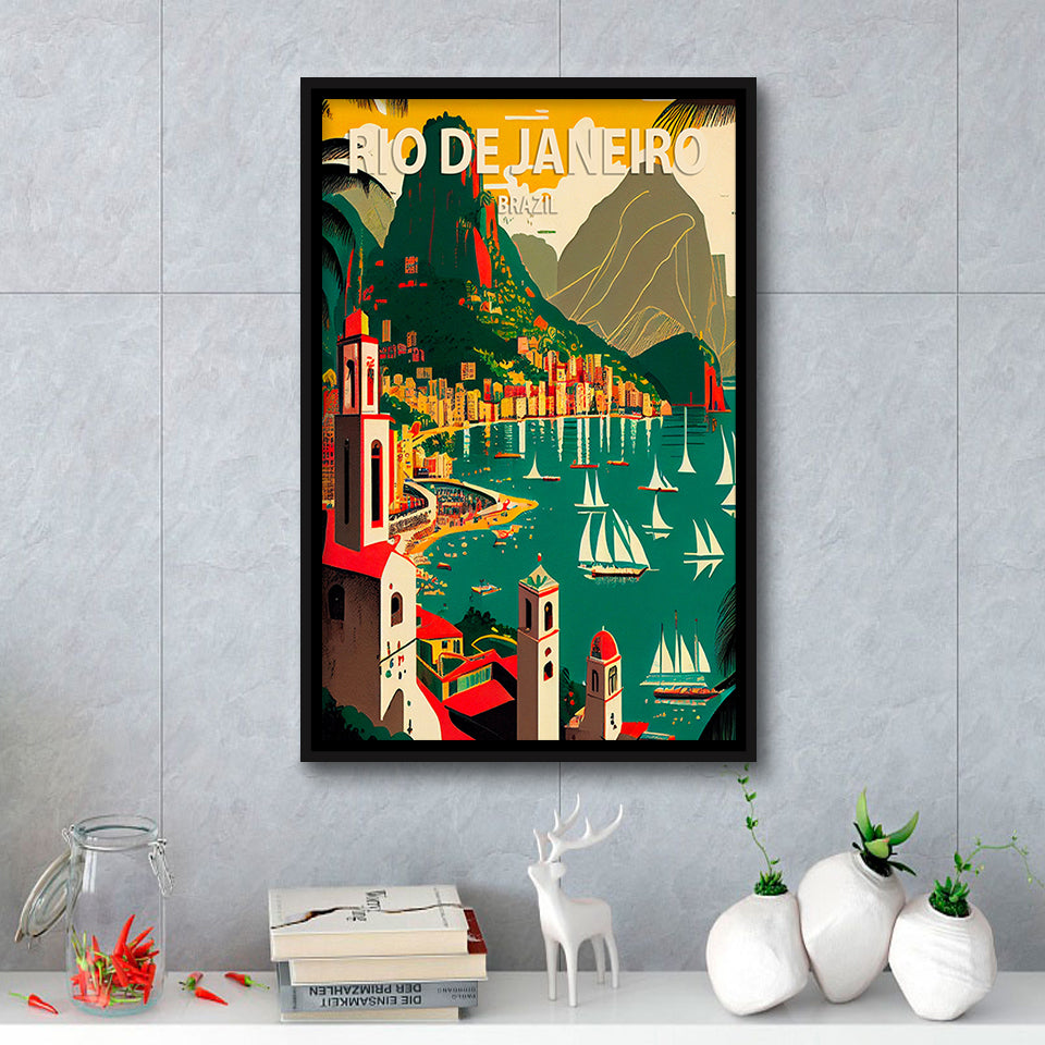 Rio De Janeiro Brazil Retro Art Print, Large Canvas, Framed Canvas Pri ...