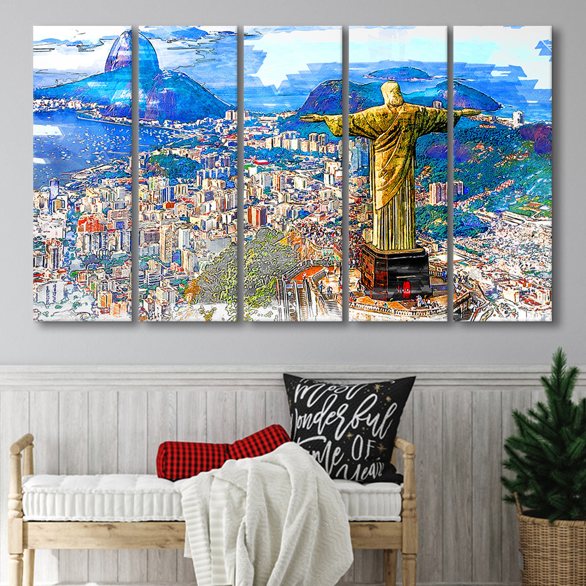 Rio De Janeiro, Christ The Redeemer Painting, Rio Wall Art, 5 Pieces B ...