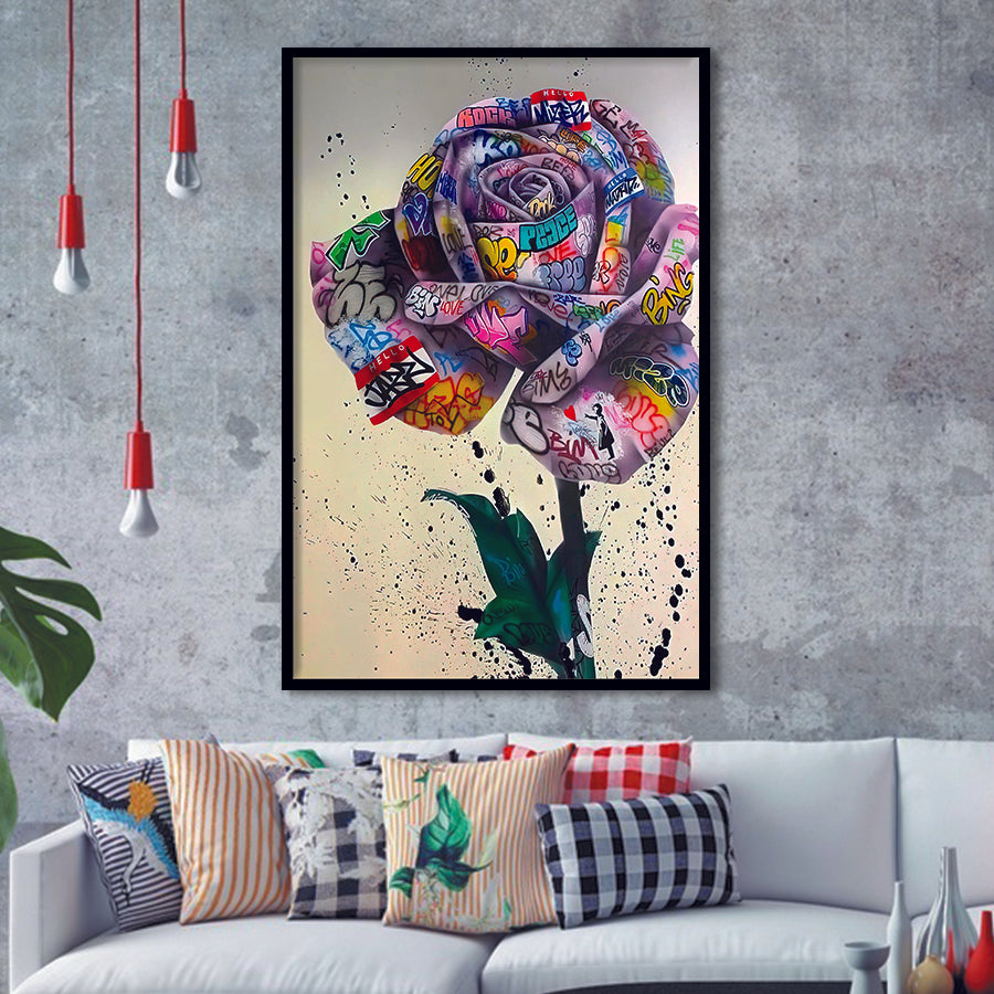 Rose Graffiti Street Art Banksy Style Framed Art Print Wall Art Decor ...