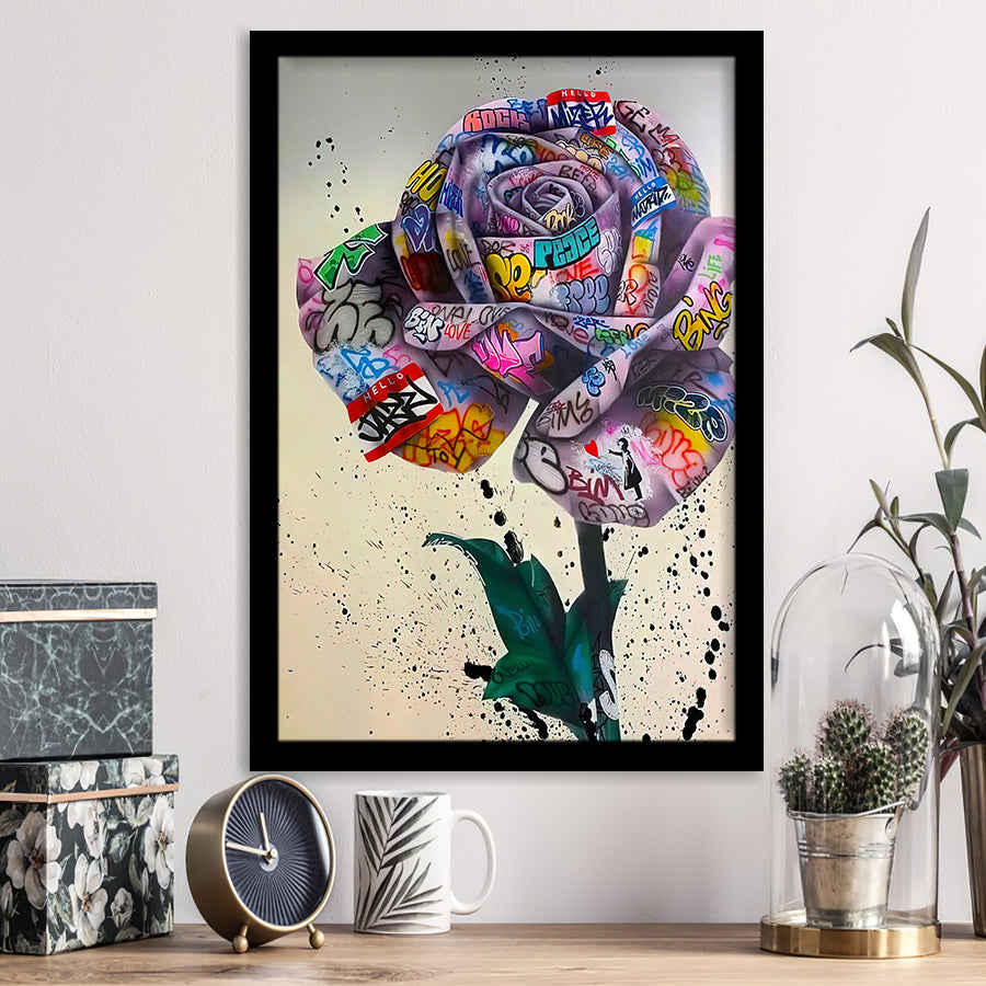 Rose Graffiti Street Art Banksy Style Framed Art Print Wall Art Decor ...