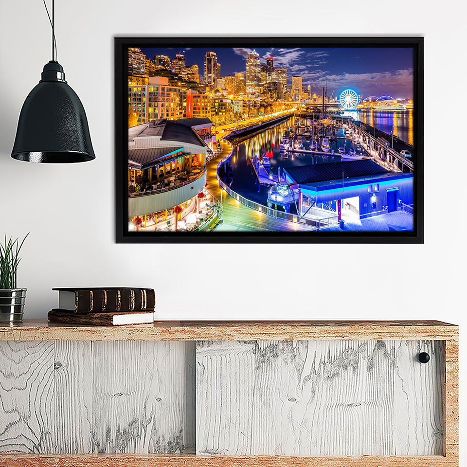 Seattle Skyline American Waterfront Framed Canvas Wall Art - Framed Pr ...