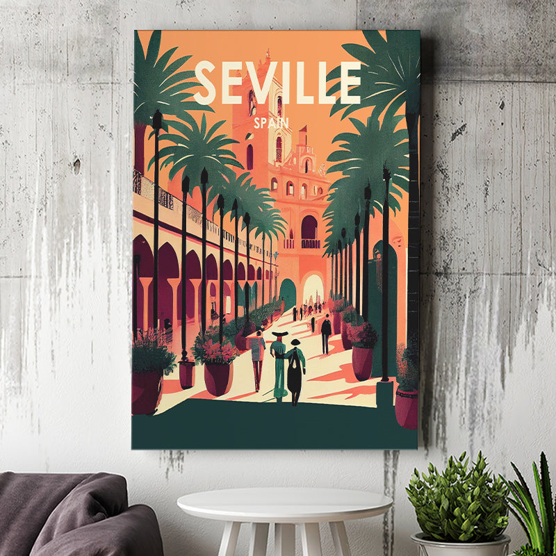 Seville Spain Retro Art Print ,City Art Print, Large Canvas, Canvas Pr ...