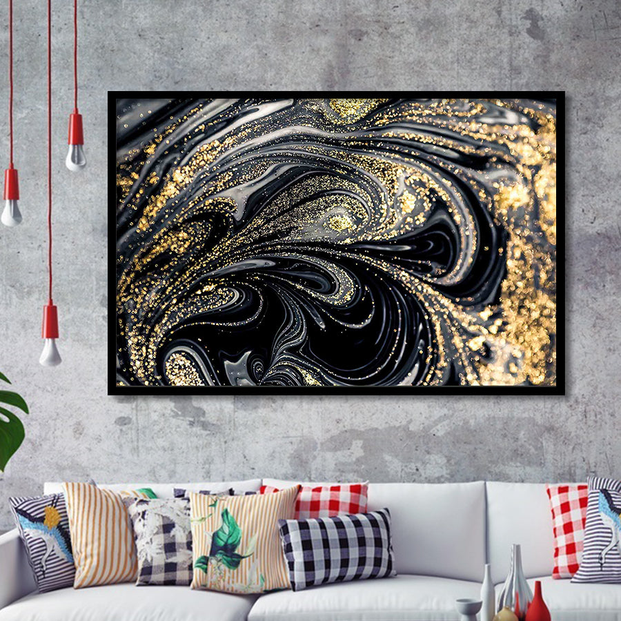 Shimmery Wall Art, Gold Black Luxury Wall Art Framed Art Prints, Wall ...