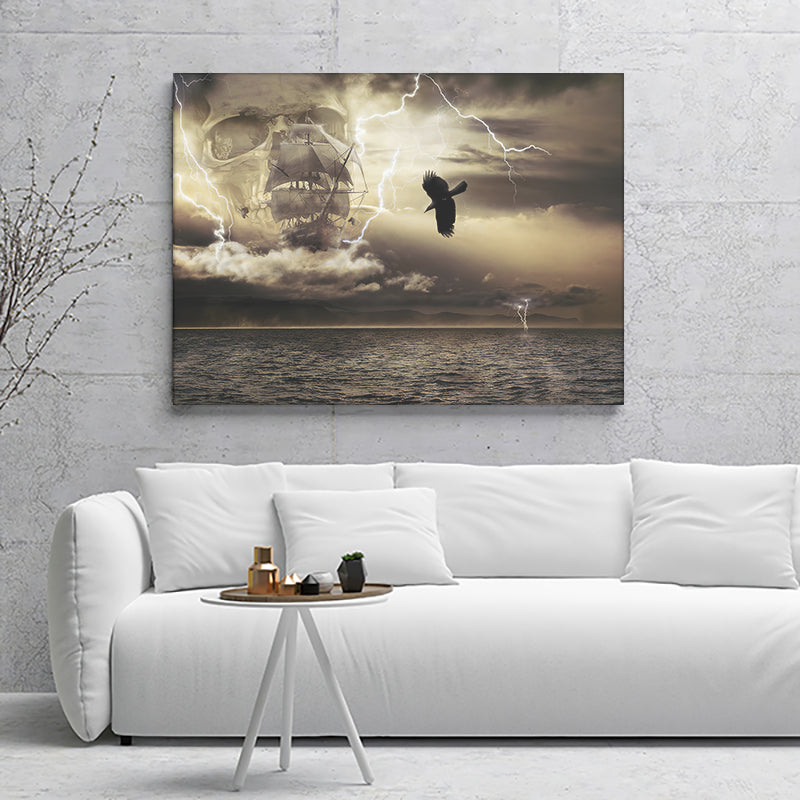 Skull And Raven Pirate Ship Canvas Wall Art - Canvas Prints, Prints Fo ...