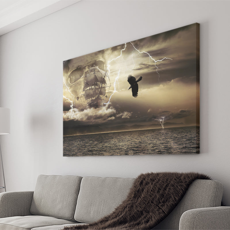 Skull And Raven Pirate Ship Canvas Wall Art - Canvas Prints, Prints Fo ...