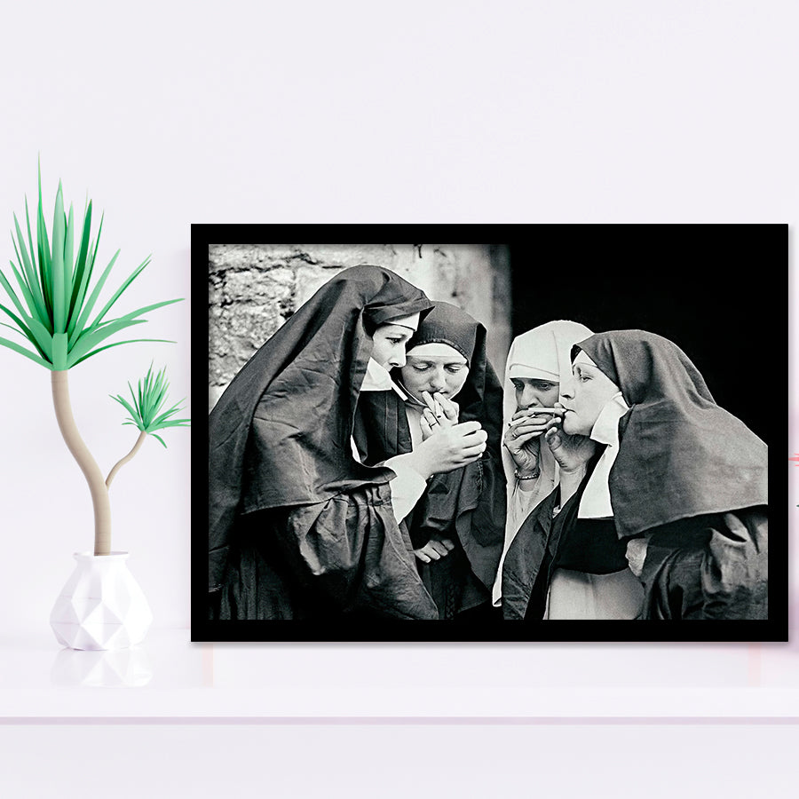 Smoking Nuns Vintage Photo Framed Art Prints Wall Art Decor - Painting ...
