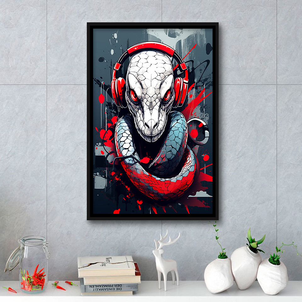 Snake Wearing Headphone, Gaming Art, Gift For Kids,Framed Canvas Print ...