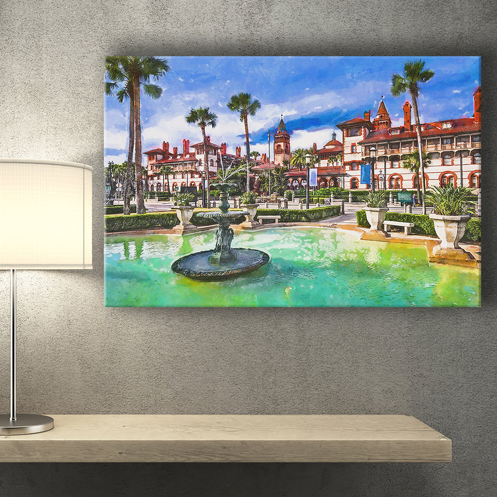 St Augustine Florida Usa Town Square City Art Watercolor Canvas Prints ...