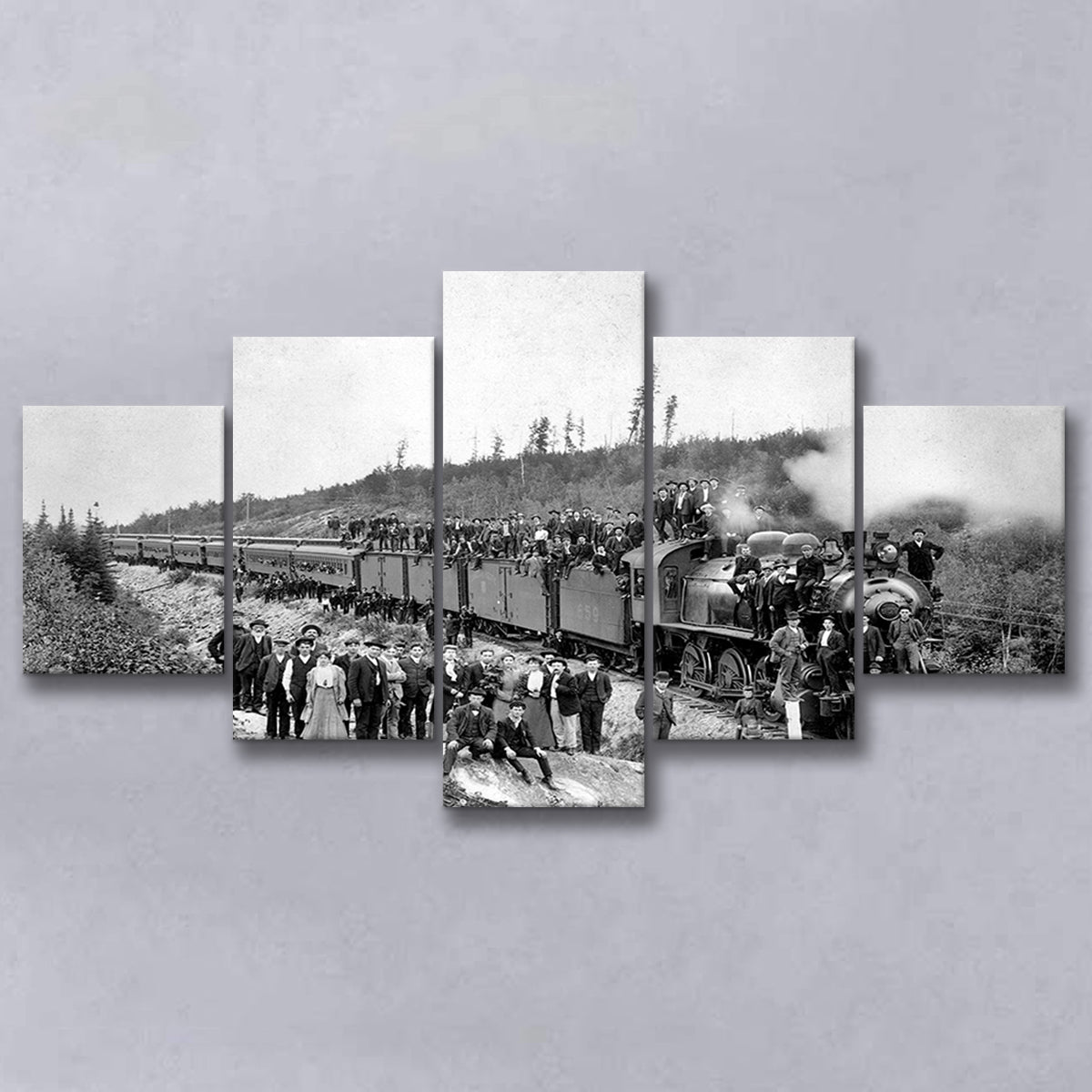 Steam Train Black And White Print, Vintage Locomotive Train 5 Panels ...