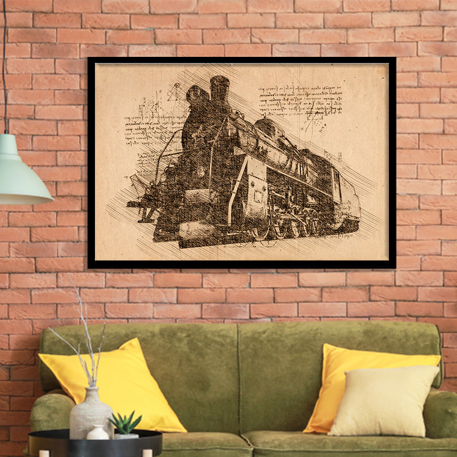 Steam Locomotive At Sunset Davinci Style Framed Art Prints Wall Decor ...