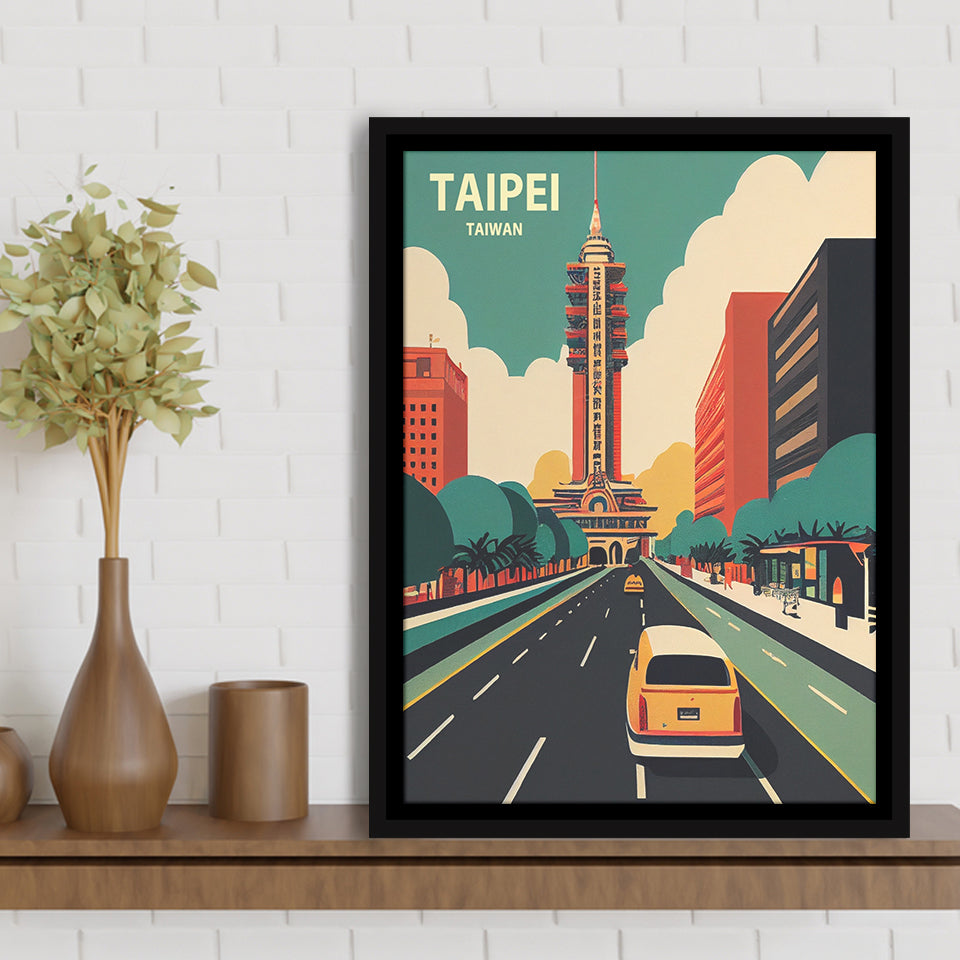 Taipei Taiwan Retro Art Print, Large Canvas, Framed Canvas Print Wall ...