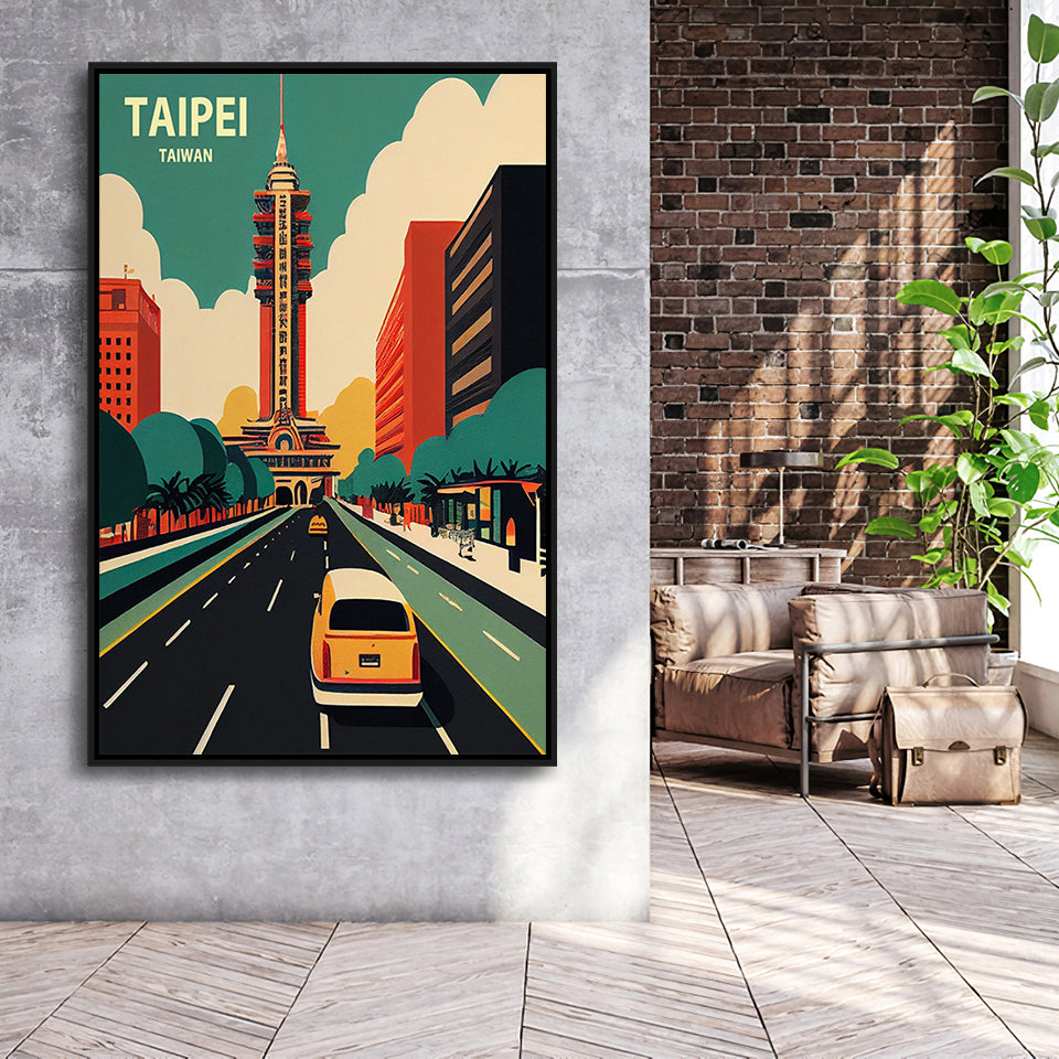 Taipei Taiwan Retro Art Print, Large Canvas, Framed Canvas Print Wall ...