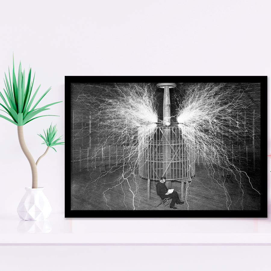 Tesla In His Laboratory Photo Black And White Print, Nikola Tesla Fram ...