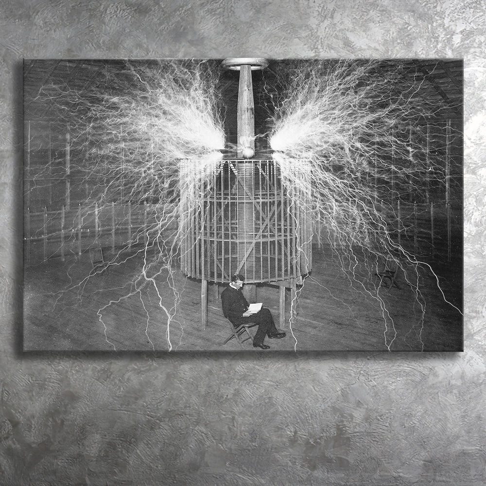Tesla In His Laboratory Photo Black And White Print, Nikola Tesla Canv ...