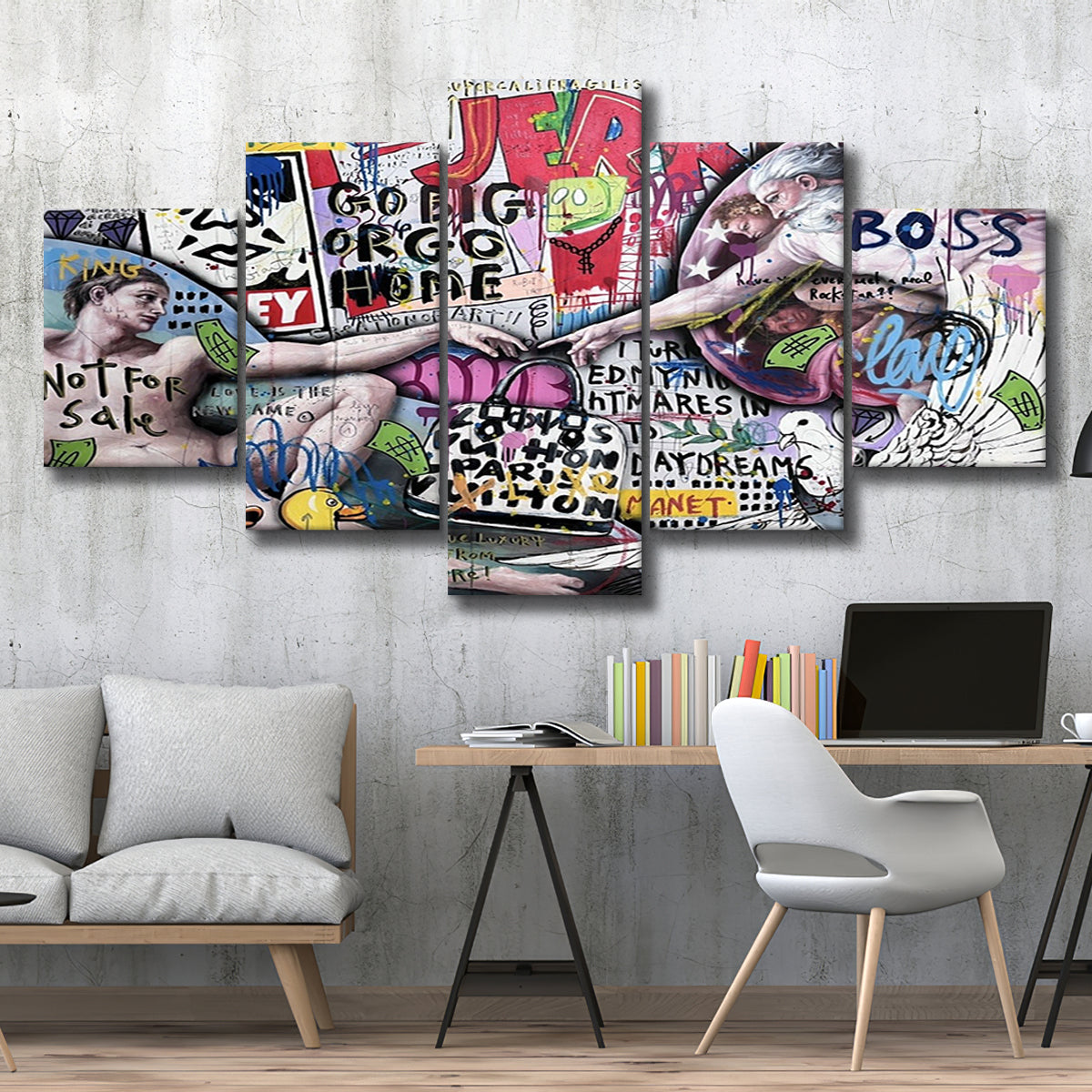 The Creation Of Adam Grafiti Street Art Banksy Style, Multi Panels, 5 ...